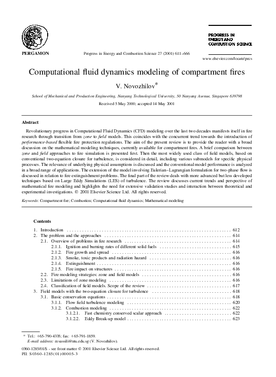 Pdf Computational Fluid Dynamics Modeling Of Compartment Fires