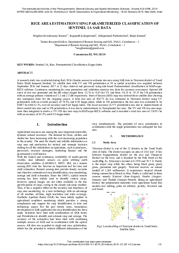 (PDF) Rice Area Estimation Using Parameterized Classification of Sentinel 1A Sar Data