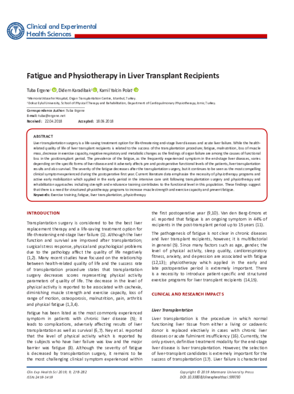 (PDF) Fatigue and Physiotherapy In Liver Transplant Recipients Fatigue ...
