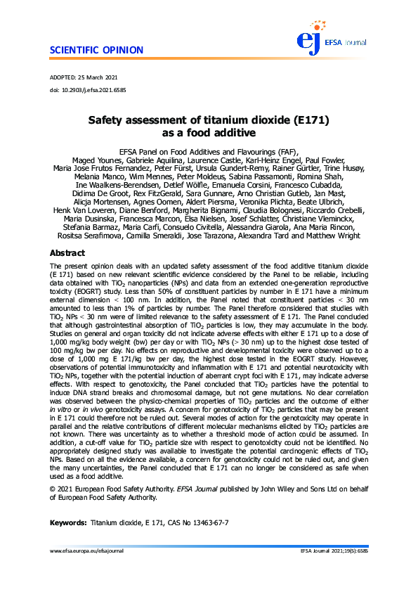 (PDF) Safety assessment of titanium dioxide (E171) as a food additive