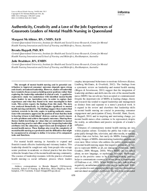 (PDF) Authenticity, Creativity and a Love of the Job: Experiences of ...