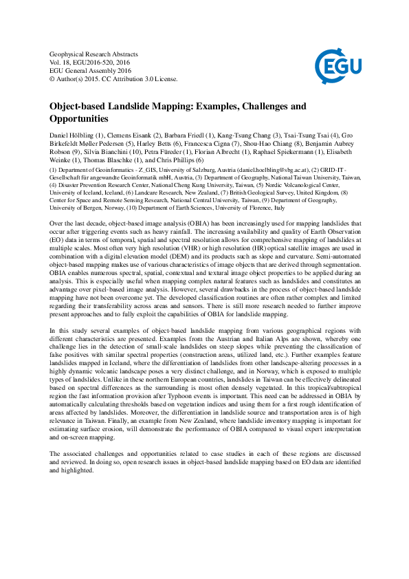 (PDF) Object-based Landslide Mapping: Examples, Challenges and Opportunities