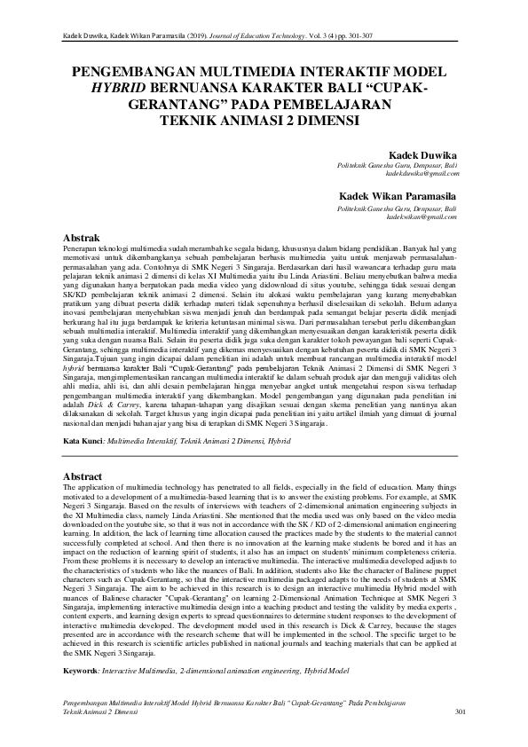 (PDF) Pengembangan Multimedia Interaktif Model Hybrid Bernuansa Karakter Bali “Cupak-Gerantang ...