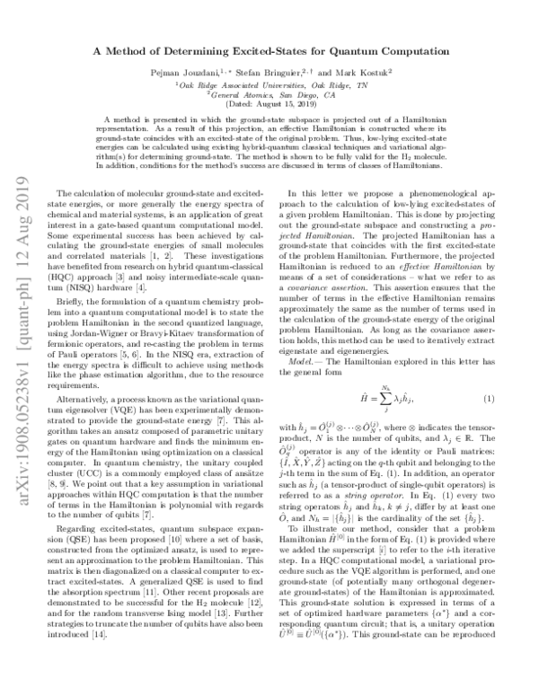 (PDF) A method of determining molecular excited-states using quantum ...