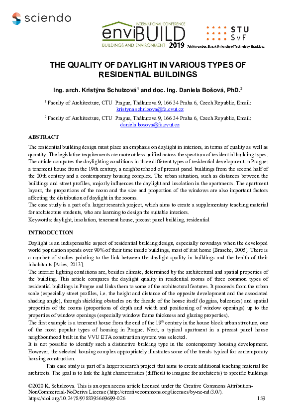 (PDF) The Quality of Daylight in Various Types of Residential Buildings