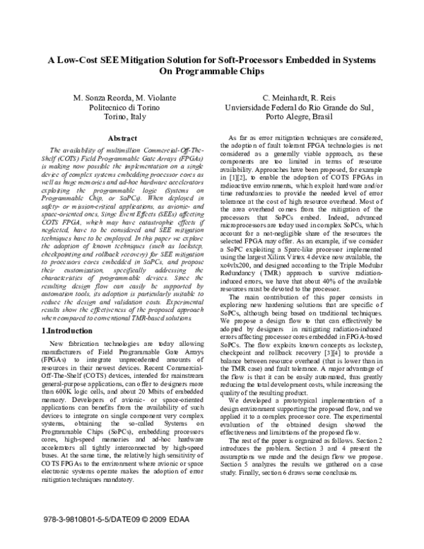 (PDF) A low-cost SEE mitigation solution for soft-processors embedded in Systems on Pogrammable ...