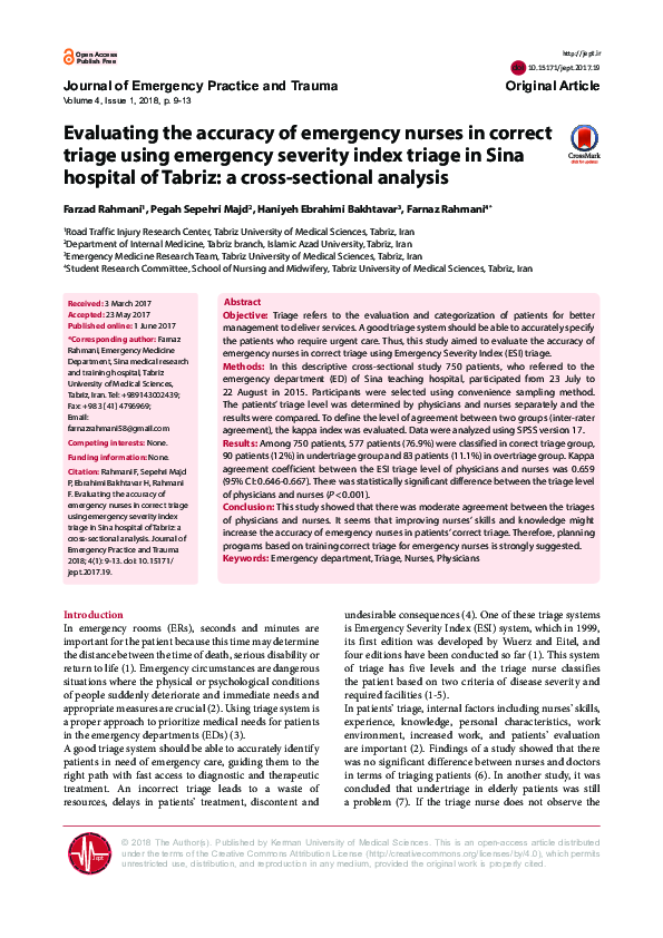(PDF) Evaluating the accuracy of emergency nurses in correct triage ...