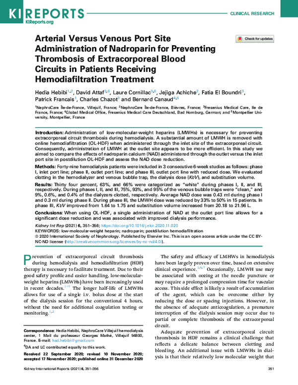 (PDF) Arterial Versus Venous Port Site Administration of Nadroparin for ...