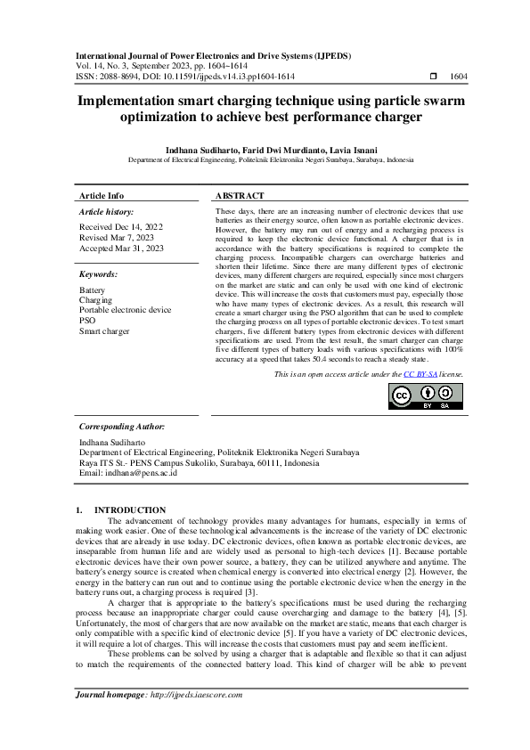 (PDF) Implementation smart charging technique using particle swarm optimization to achieve best ...