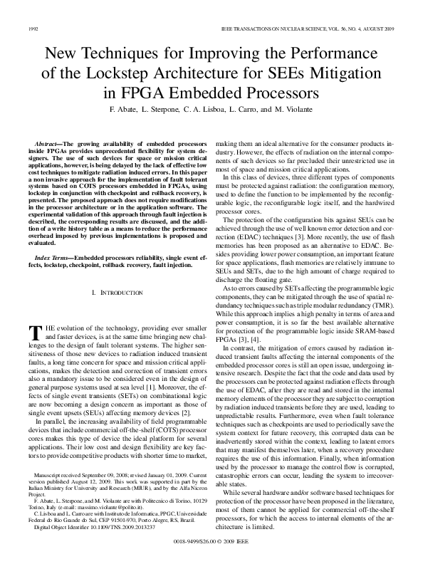 (PDF) New Techniques for Improving the Performance of the Lockstep Architecture for SEEs ...