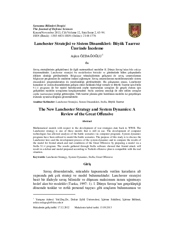 (PDF) The New Lanchester Strategy and System Dynamics: A Review of the ...