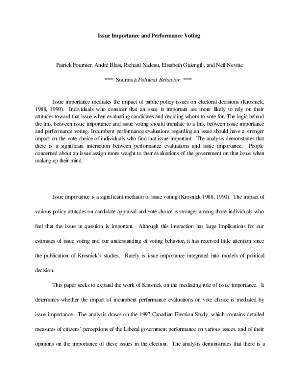 (PDF) Issue Importance and Performance Voting