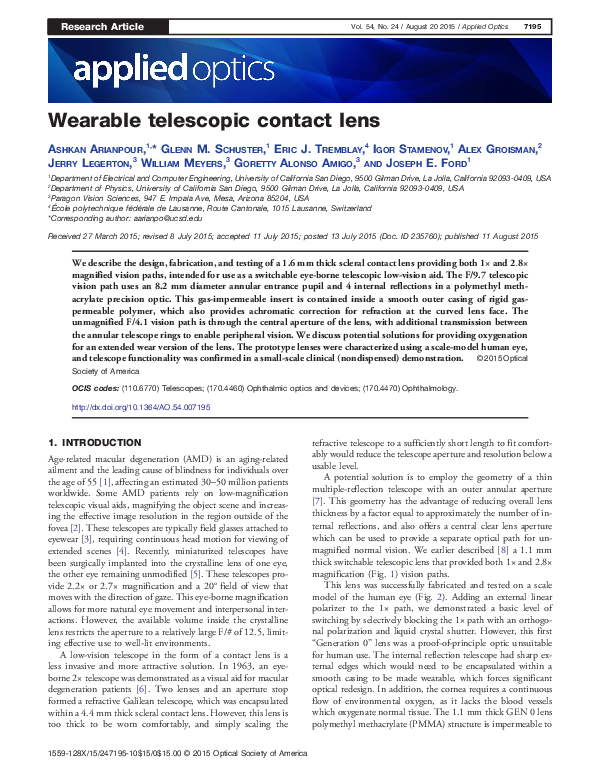 (PDF) Wearable telescopic contact lens