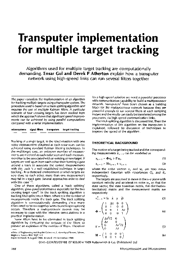 (PDF) Transputer implementation for multiple target tracking | Ensar ... (PDF) Transputer implementation for multiple target tracking | Ensar ...