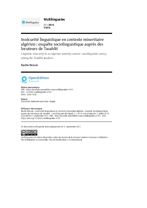 (PDF) Linguistic insecurity in an Algerian minority context ...