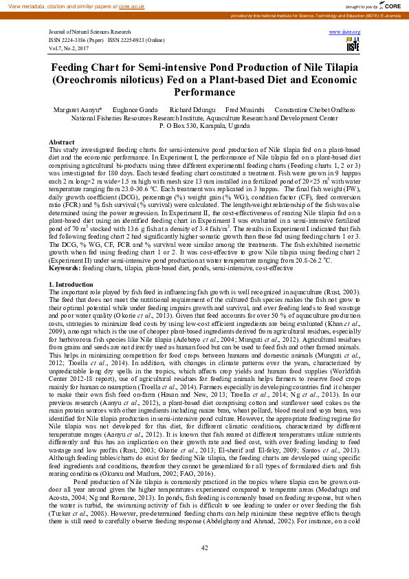(PDF) Feeding Chart for Semi-intensive Pond Production of Nile Tilapia ...