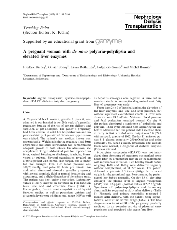 (PDF) A pregnant woman with de novo polyuria-polydipsia and elevated ...
