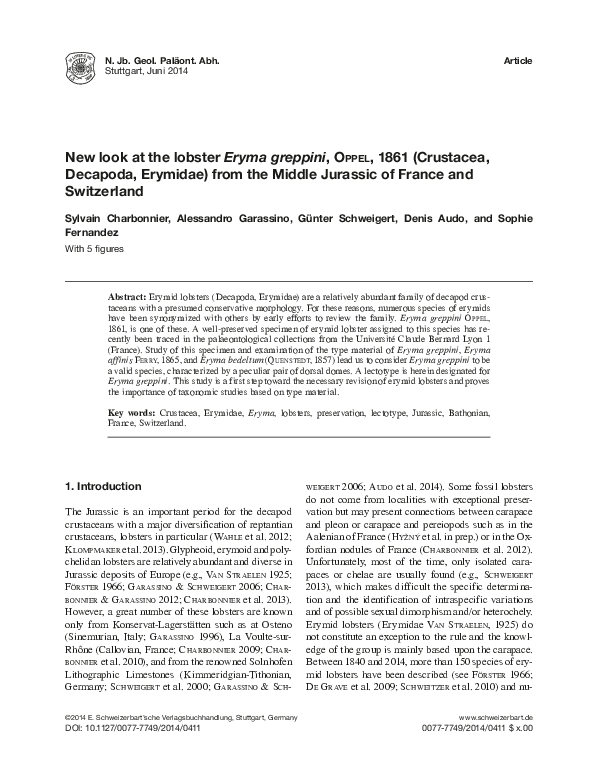 (PDF) New look at the lobster Eryma greppini, Oppel, 1861 (Crustacea ...