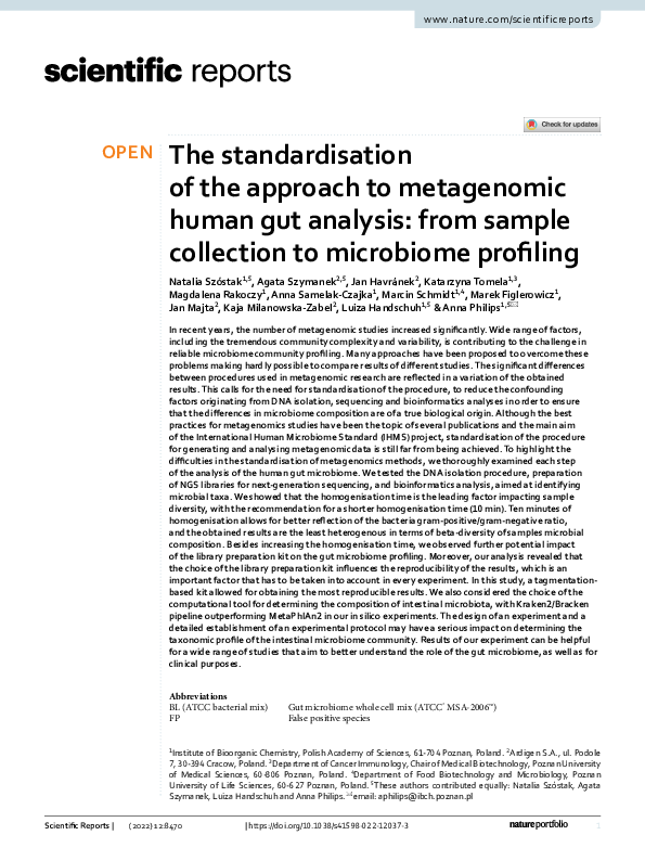 (PDF) The standardisation of the approach to metagenomic human gut analysis: from sample ...