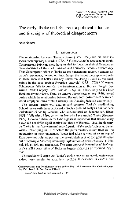 (PDF) The Early Tooke and Ricardo: A Political Alliance and First Signs ...