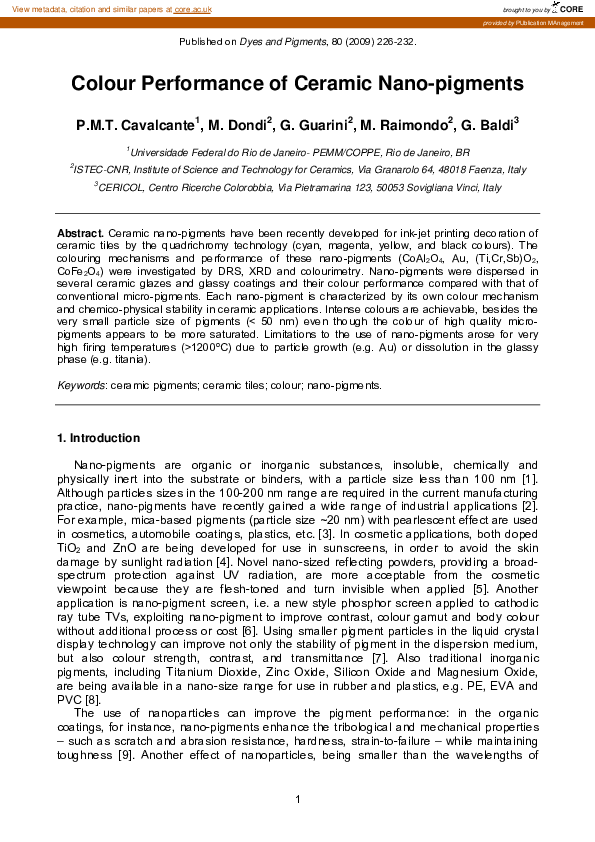 (PDF) Colour performance of ceramic nano-pigments