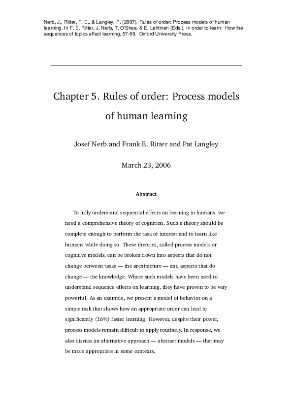 (PDF) Chapter 5. Rules of order: Process models of human learning