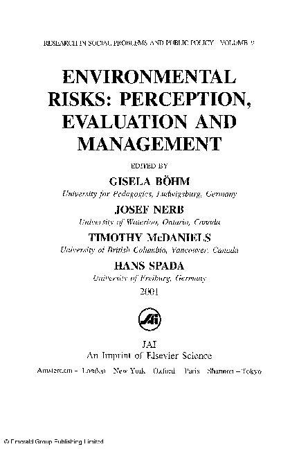 (PDF) Environmental Risks: Perception, Evaluation and Management