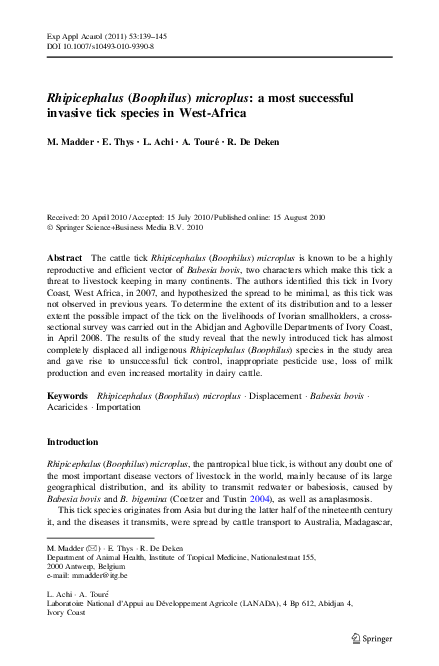 (PDF) Rhipicephalus (Boophilus) microplus: a most successful invasive ...