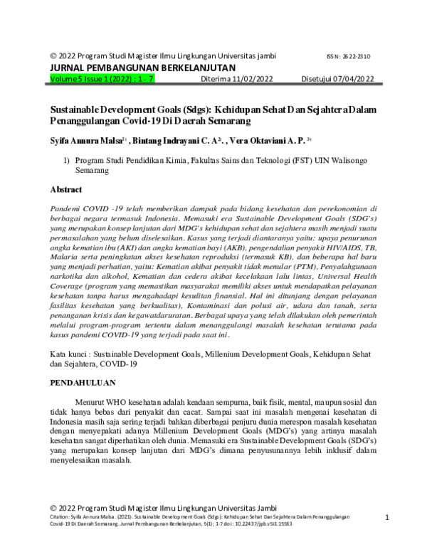 (PDF) Sustainable Development Goals (Sdgs): Kehidupan Sehat Dan ...