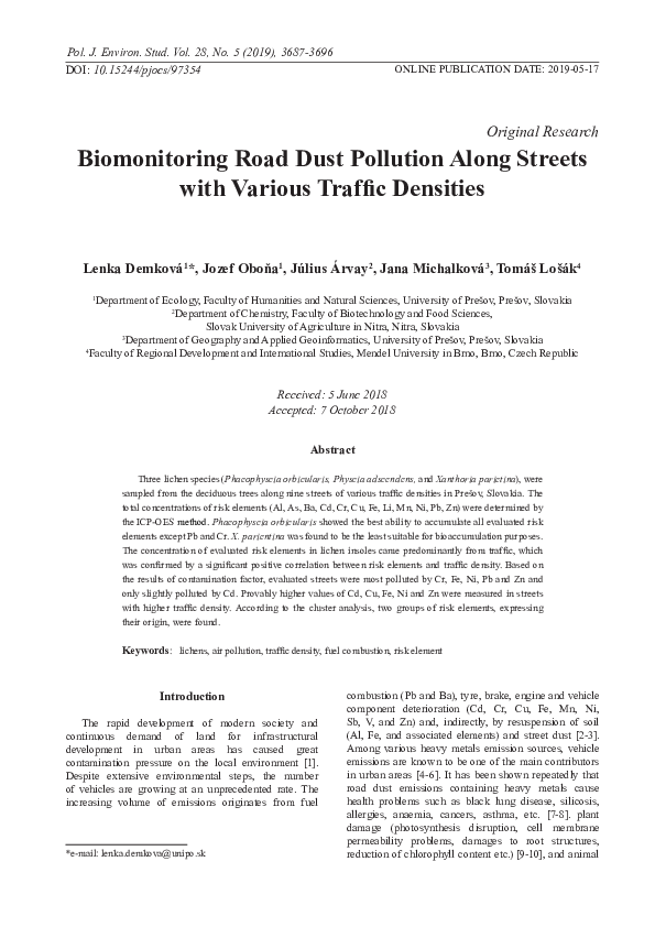 (PDF) Biomonitoring Road Dust Pollution Along Streets with Various ...