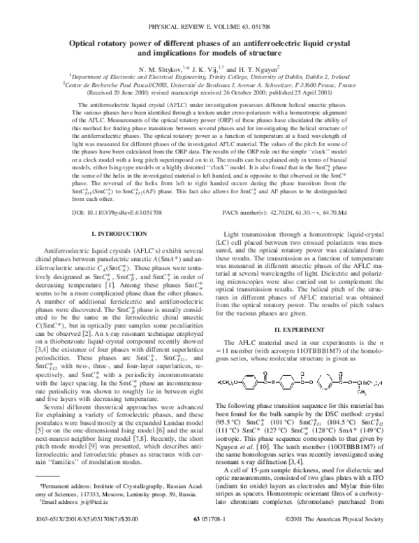 (PDF) Optical rotatory power of different phases of an ...