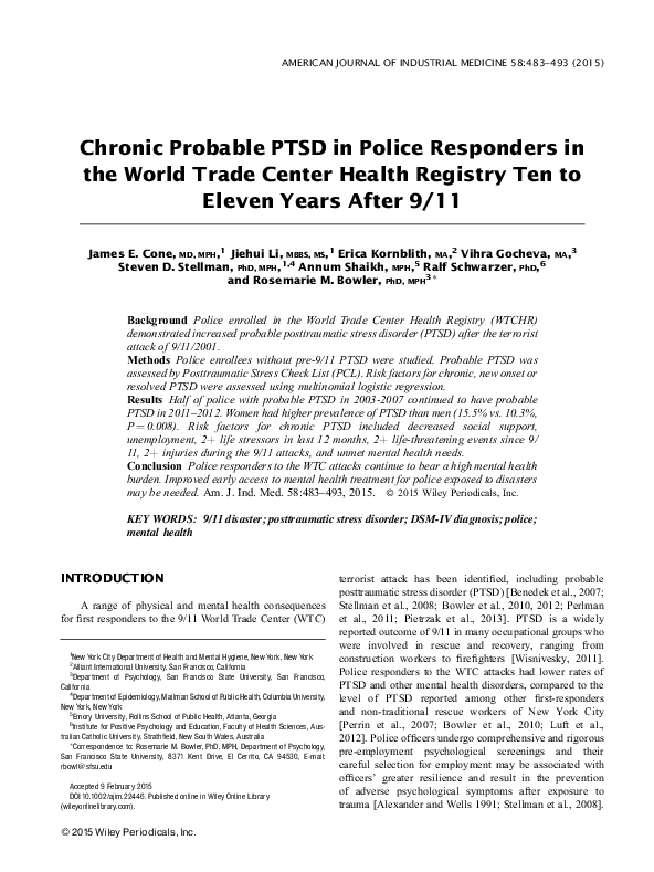 (PDF) Chronic probable ptsd in police responders in the world trade ...