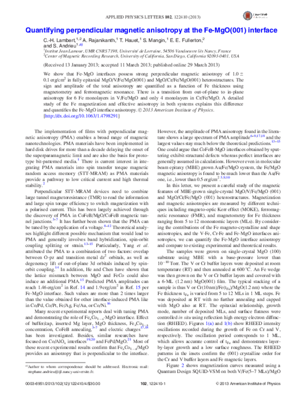 (PDF) Quantifying perpendicular magnetic anisotropy at the Fe-MgO(001) interface