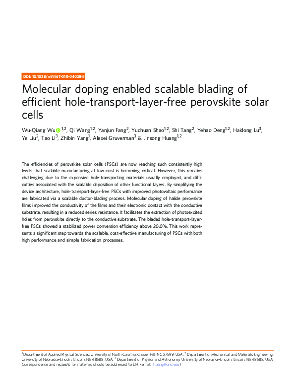 (PDF) Molecular doping enabled scalable blading of efficient hole ...