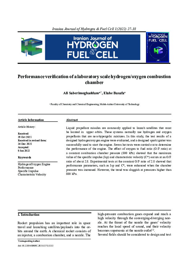 (PDF) Performance verification of a laboratory scale hydrogen/oxygen ...