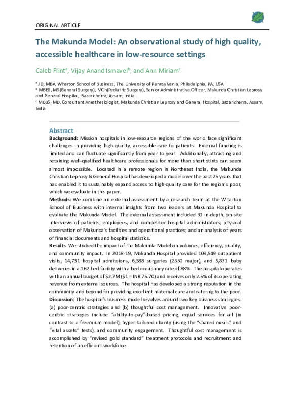 (PDF) The Makunda Model: An Observational Study of High Quality ...