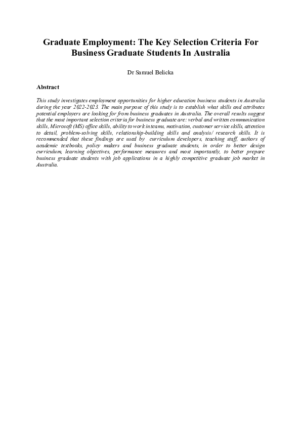 (PDF) COMING UP IN 2024 - Graduate Employment: The Key Selection ...