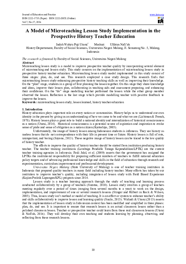 (PDF) A Model of Microteaching Lesson Study Implementation in the Prospective History Teacher ...