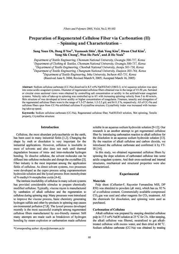 (PDF) Preparation of regenerated cellulose fiber via carbonation (II)
