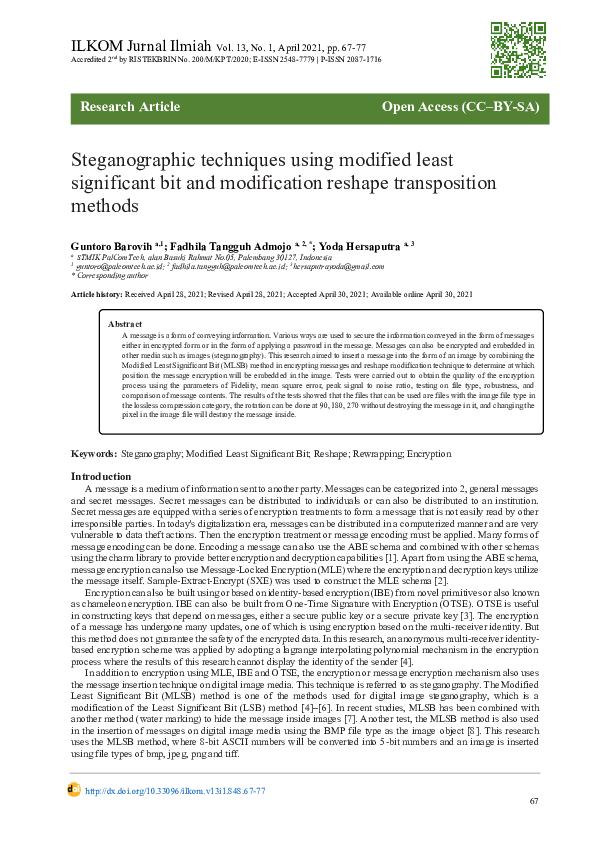 (PDF) Steganographic Techniques Using Modified Least Significant Bit and Modification Reshape ...