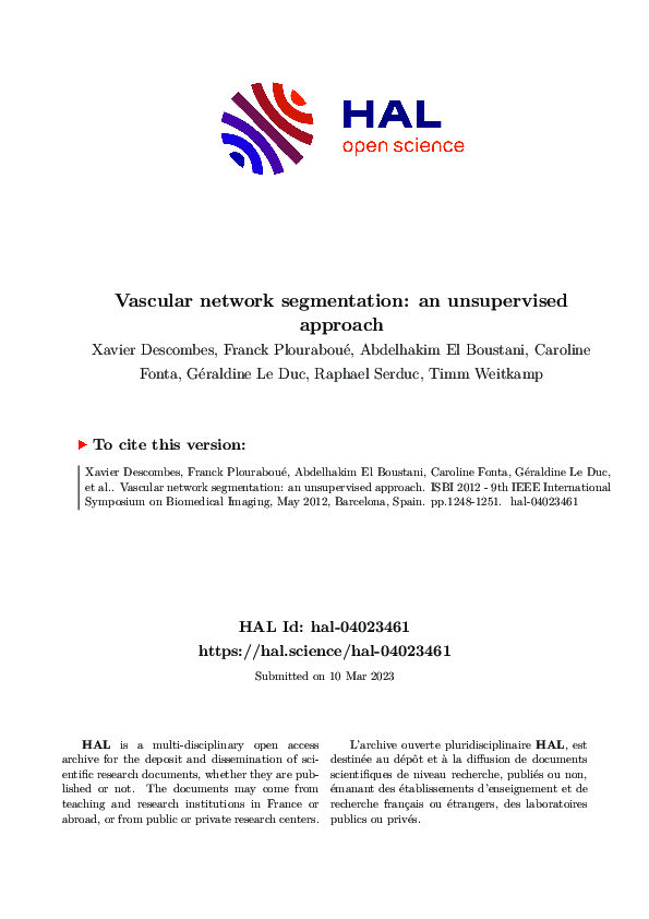 Pdf Vascular Network Segmentation An Unsupervised Approach