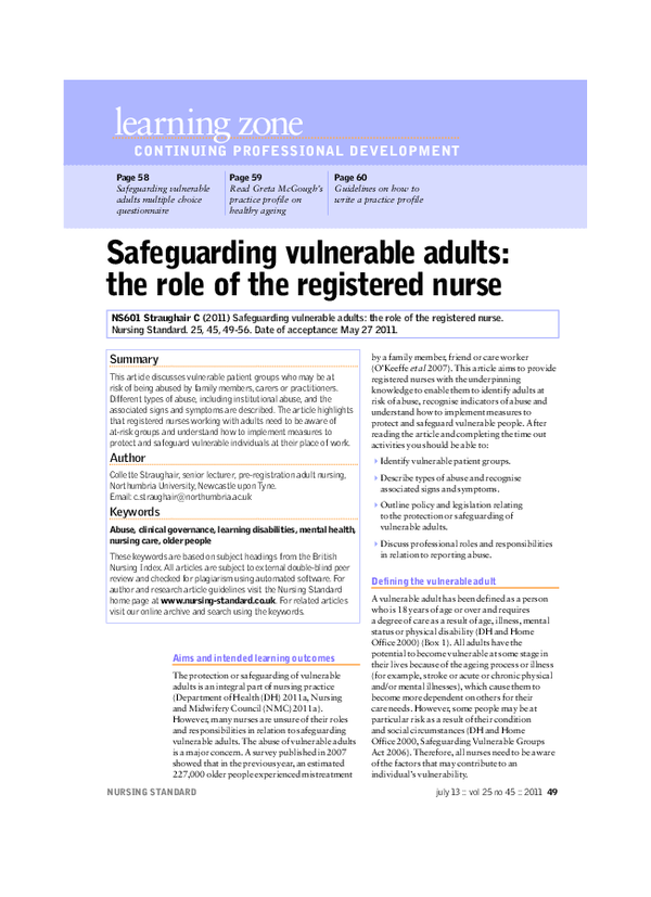 (PDF) Safeguarding vulnerable adults: the role of the registered nurse