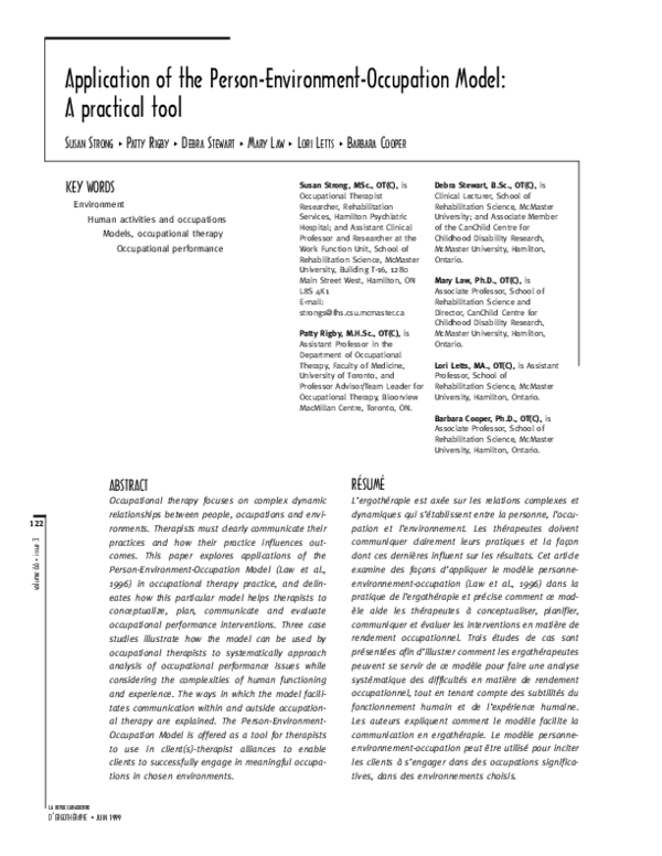 (PDF) Application of the Person-Environment-Occupation Model: A ...