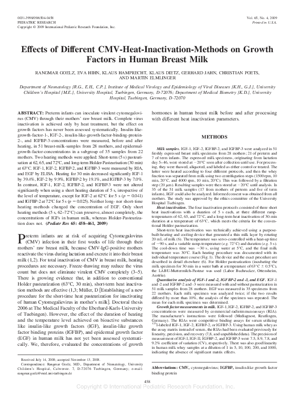 (PDF) Effects of Different CMV-Heat-Inactivation-Methods on Growth Factors in Human Breast Milk