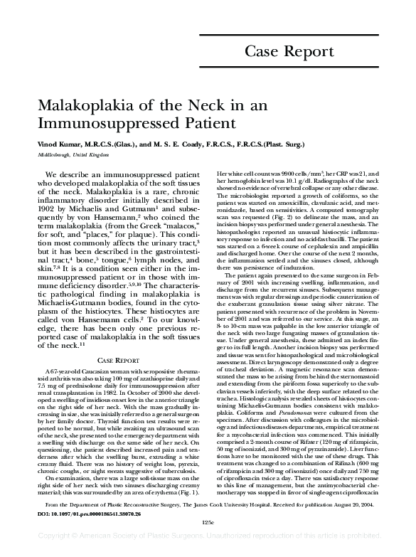 (PDF) Malakoplakia of the Neck in an Immunosuppressed Patient | Martin ...
