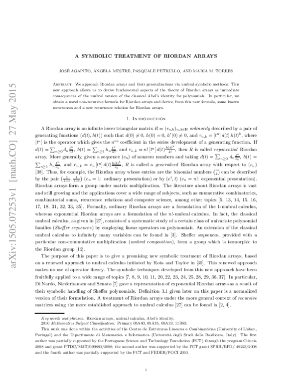 (PDF) A symbolic treatment of Riordan arrays