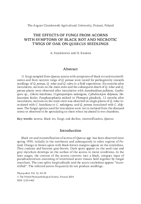 (PDF) The effects of fungi from acorns with symptoms of black rot and ...
