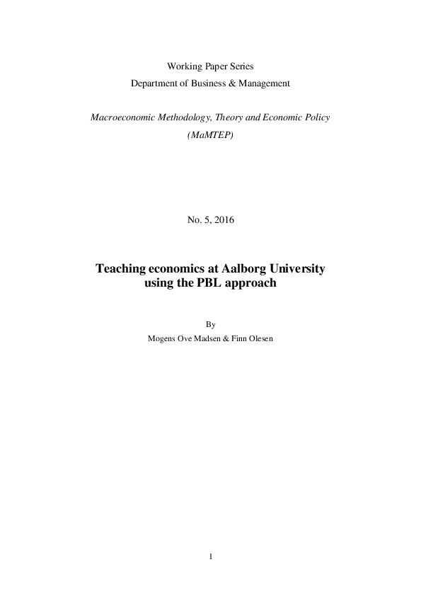 (PDF) Teaching economics at Aalborg University using the PBL approach