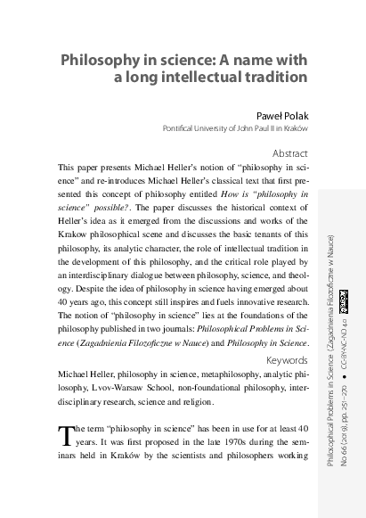 (PDF) Philosophy in science: A name with a long intellectual tradition