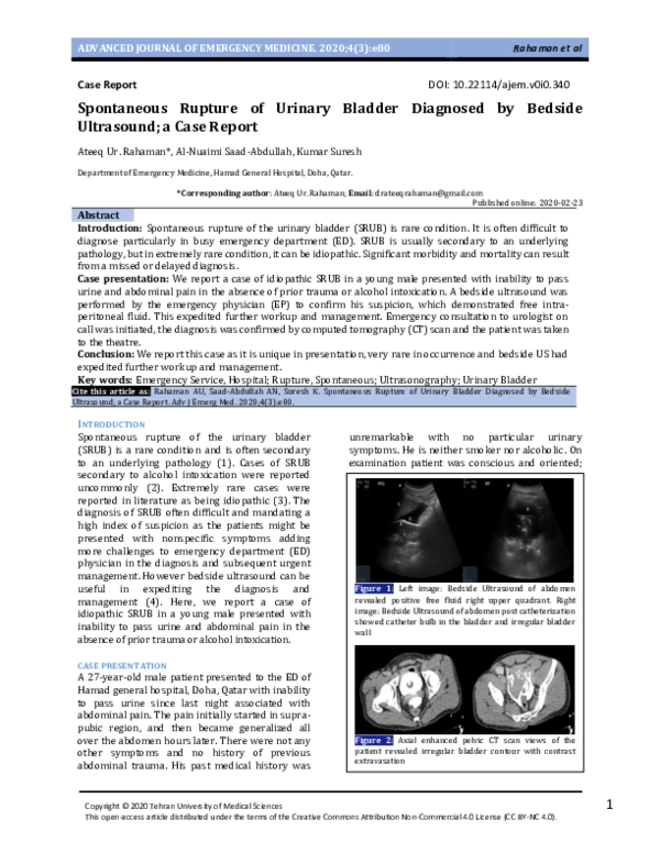 (PDF) Spontaneous Rupture of Urinary Bladder Diagnosed by Bedside ...